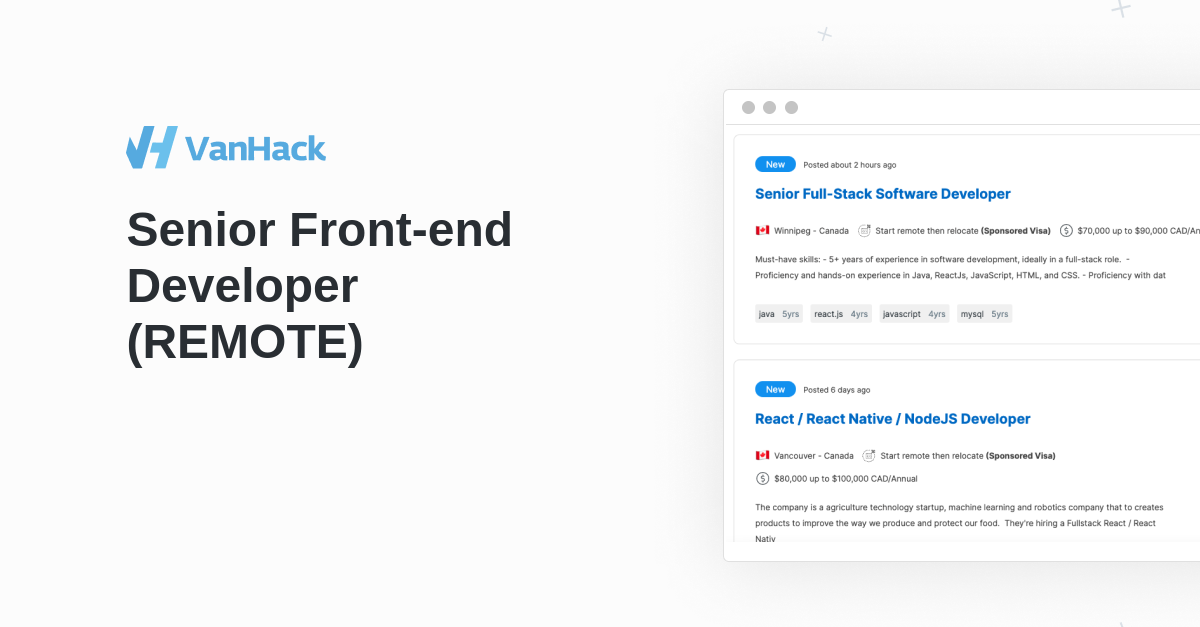 Senior Front-end Developer (REMOTE) - VanHack